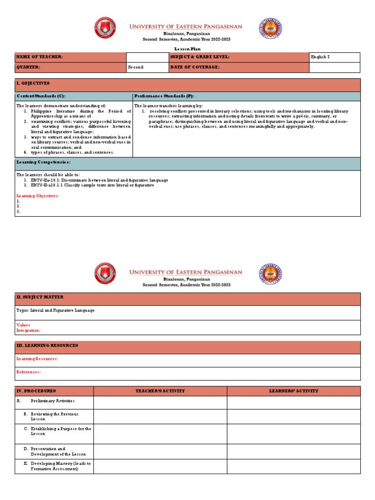 Lesson Plan in English | PDF | Learning | Human Communication