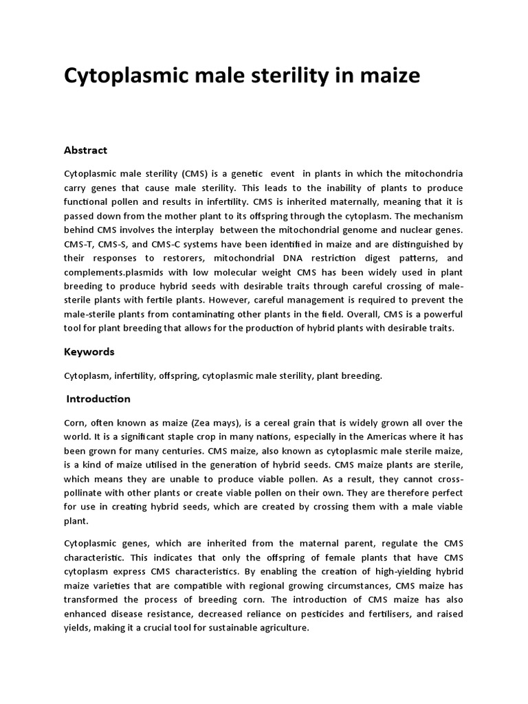 Cytoplasmic Male Sterility in Maize Genetics | PDF | Plant Breeding ...