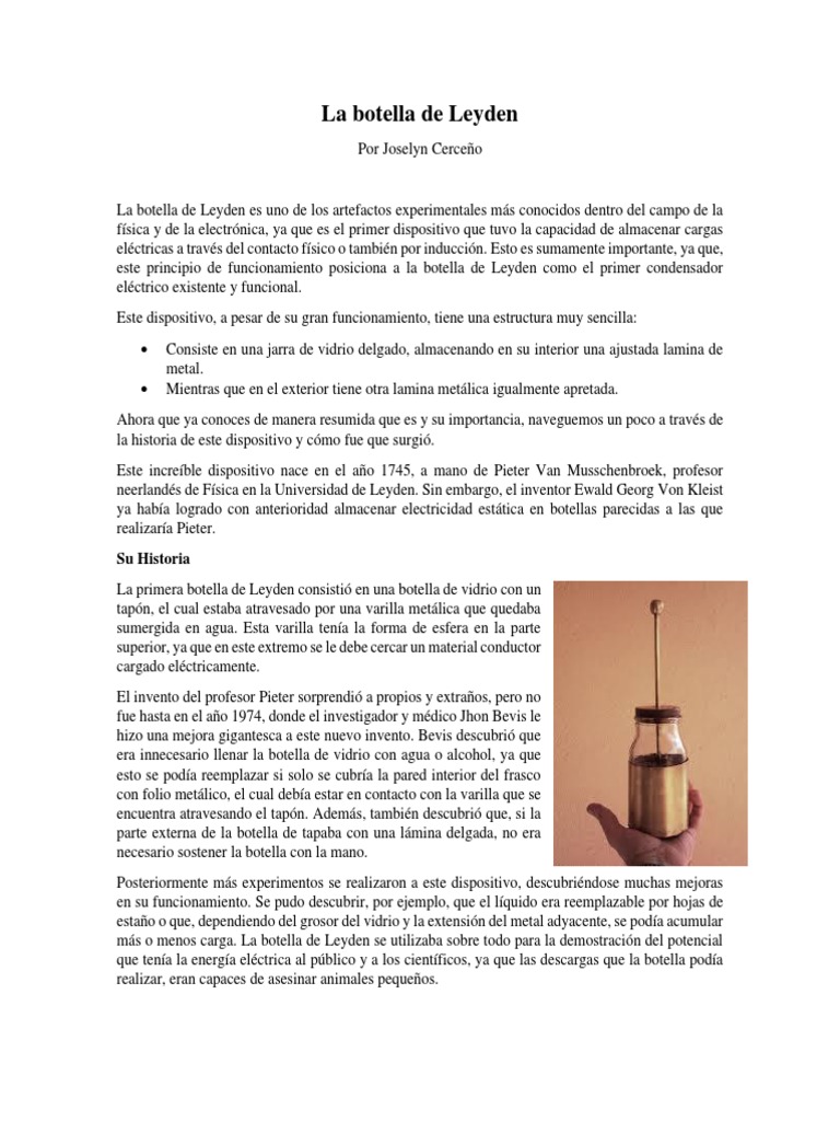 La Botella de Leyden | PDF | Ciencias fisicas | Electricidad