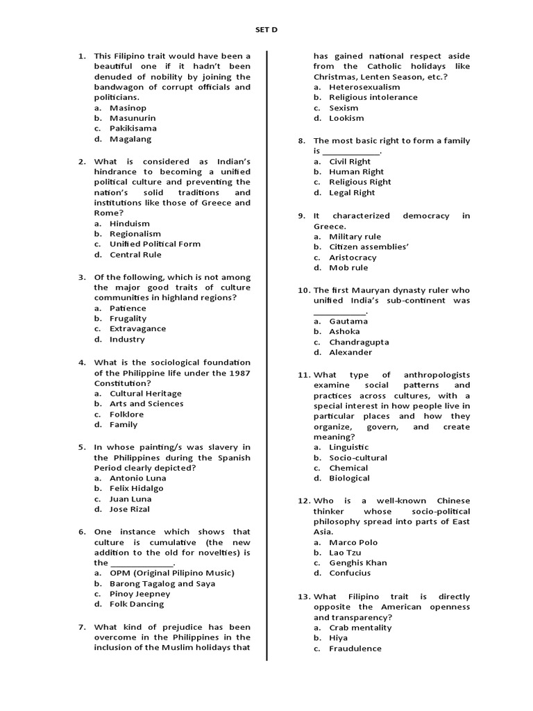 Social Studies Drill Set D | PDF | Economic Surplus | Pardon