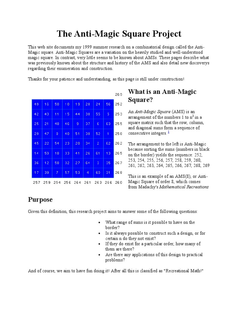 Anti-Magic Squares Explained | PDF