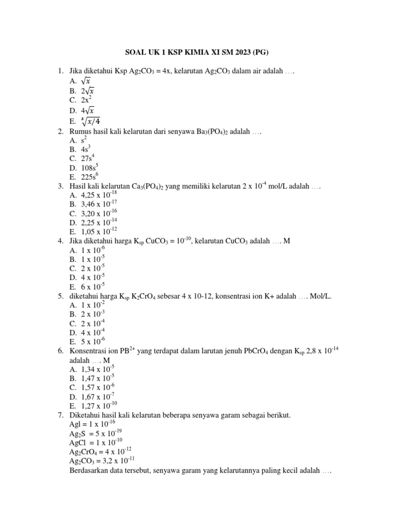 Soal KSP Kim Xi SM 23 (PG) (Ip) (B) | PDF