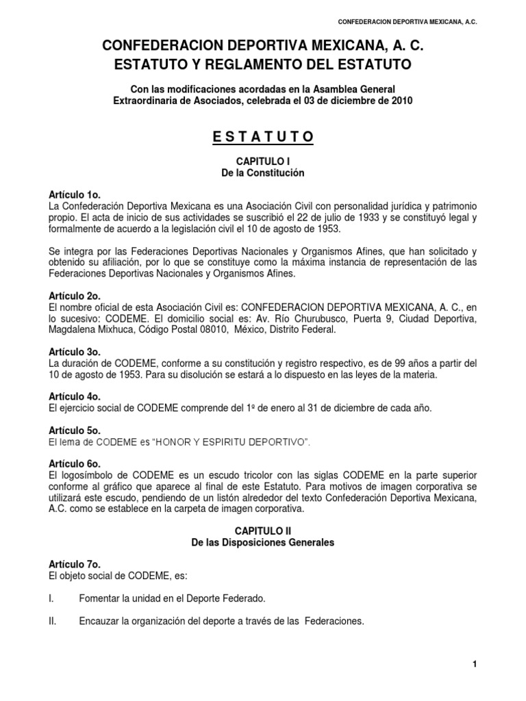 Estatuto y Reglamento de Codeme 2010 Vigente | PDF | Deportes | México