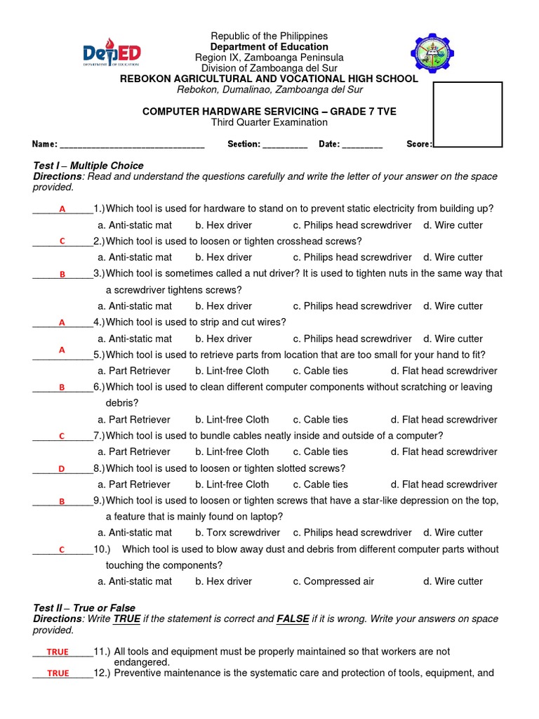 TQ 3rd Quarter Exam TVE-ICT-CHS 7 | PDF | Random Access Memory ...