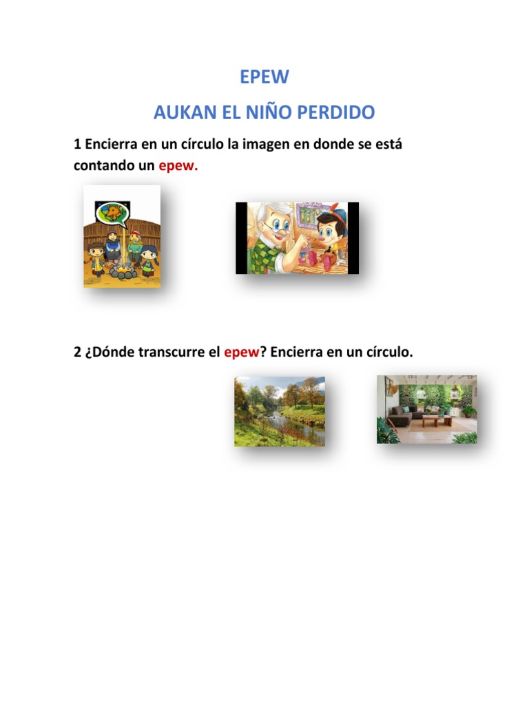 Epew Aukan El Niño Perdido: 1 Encierra en Un Círculo La Imagen en Donde Se Está Contando Un | PDF
