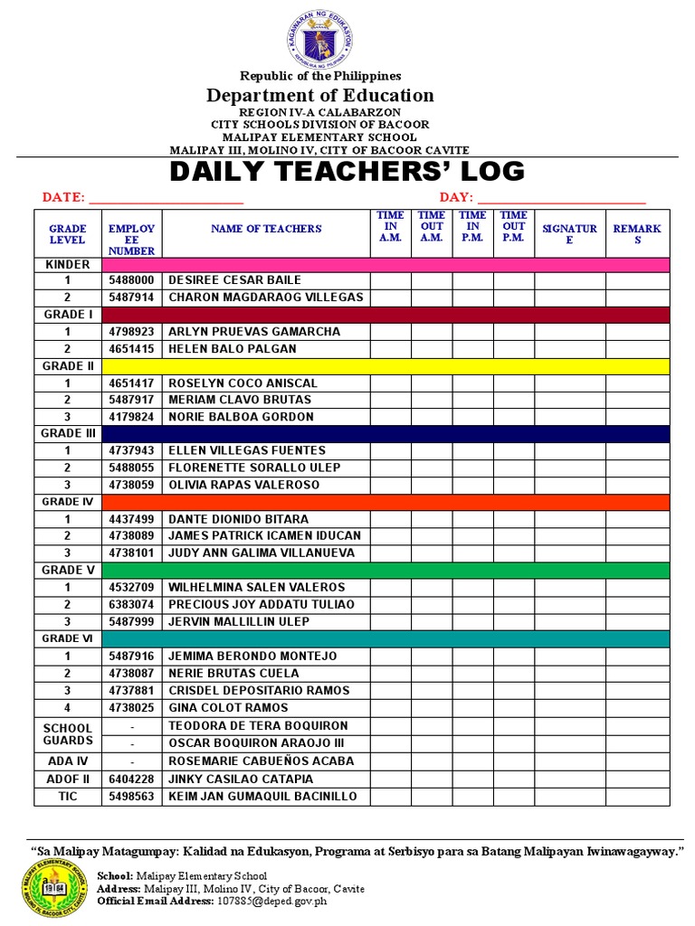 Malipay ES Daily Logs | PDF | Philippines | Public Administration