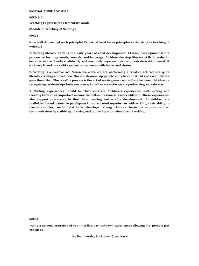 Module 8: Teaching of Writing1 Saq 1 | PDF | Literacy | Behavioural Sciences