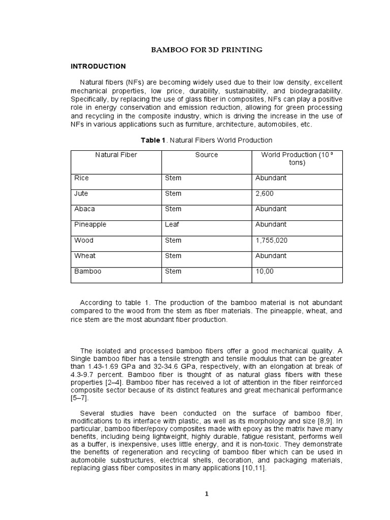Bamboo As 3D Printing Filament | PDF | Composite Material | Fibers