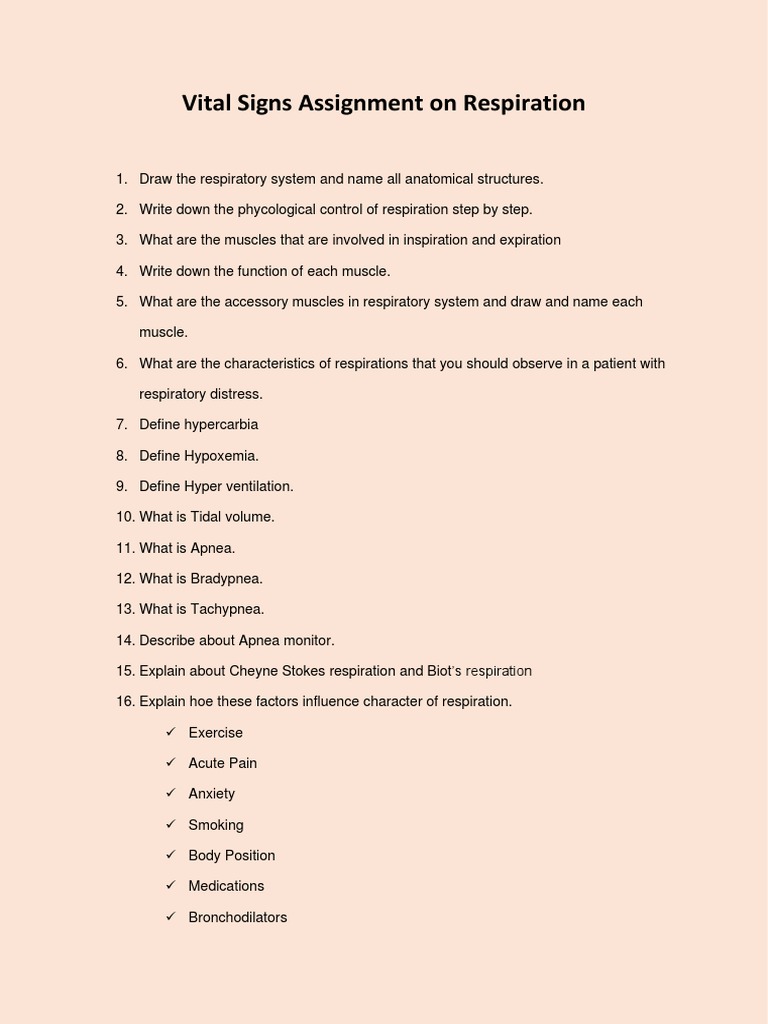 Vital Signs Assignment On Respiration | PDF