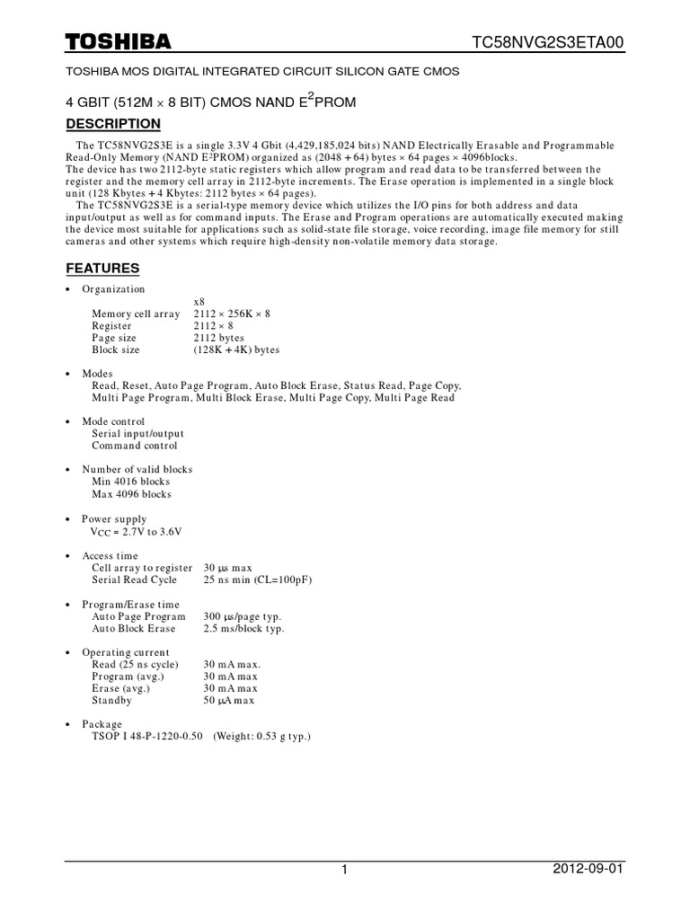TC58NVG2S3ETA00 | PDF | Computer Memory | Flash Memory