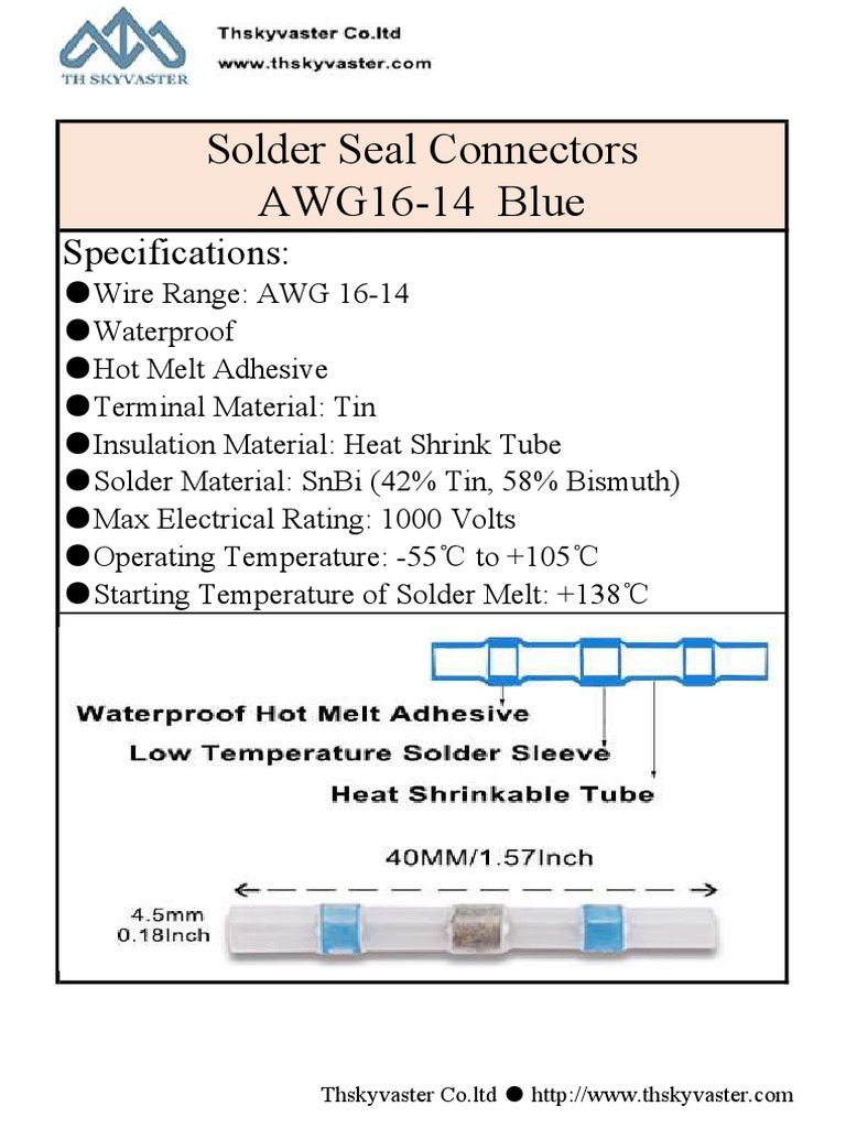 AWG16-14 Solder Seal Connectors Blue Datasheet | PDF