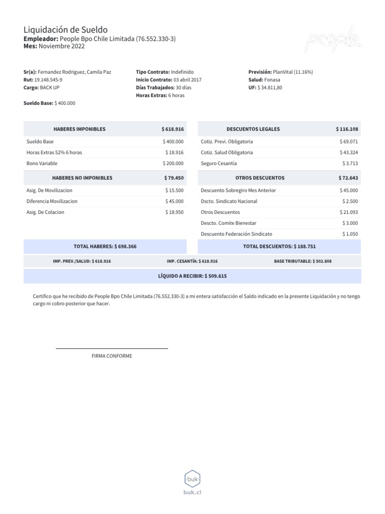 Liquidación de Sueldo Noviembre 2022 | PDF | Labor
