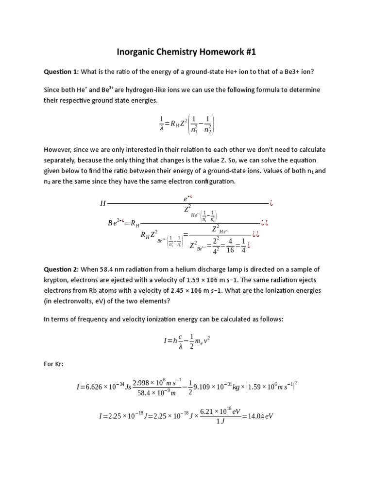 Inorganic Chemistry Problems | PDF | Electron Configuration | Atomic Orbital