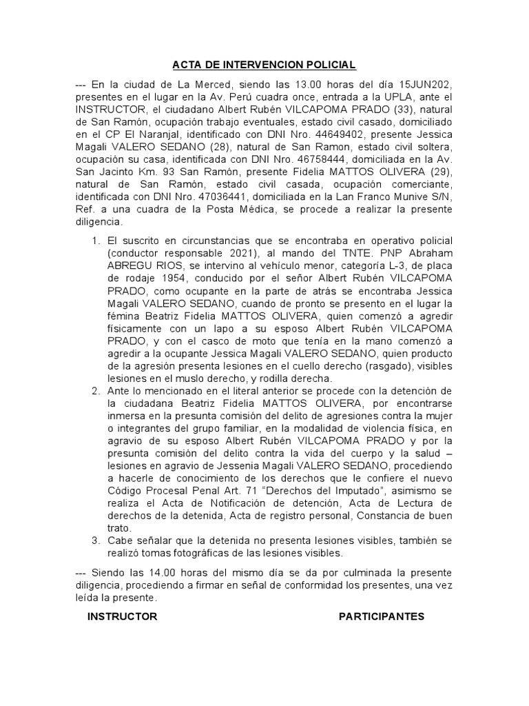 Acta de Intervencion Policial | PDF | Justicia | Crimen y violencia