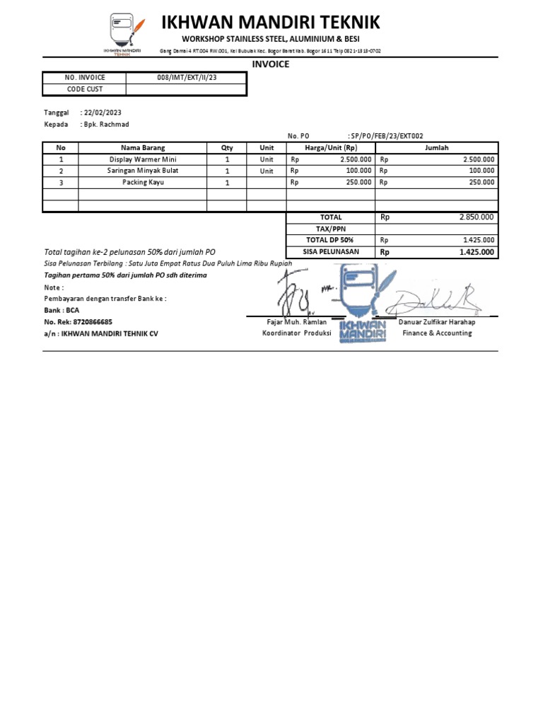 Invoice: No Qty Unit Nama Barang Harga/Unit (RP) Jumlah | PDF