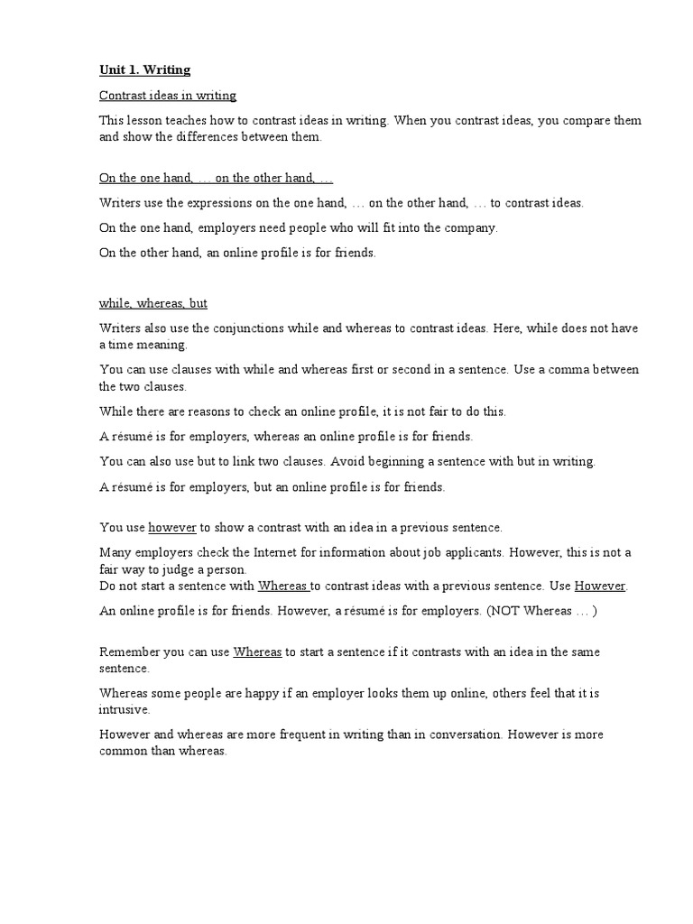 Unit 1. Writing | PDF | Résumé | Cognitive Science