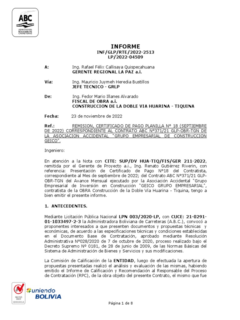 EJEMPLO INFORME PLANILLA DE PAGO | PDF