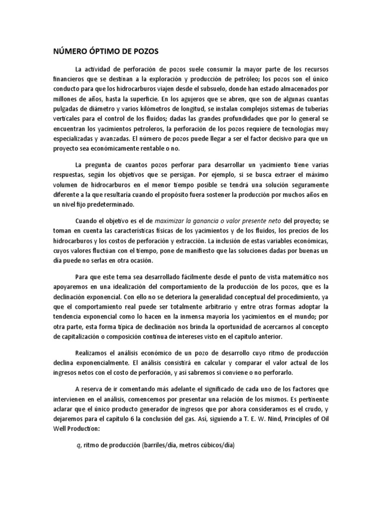Número Óptimo de Pozos 2 | PDF | Perforación | Petróleo