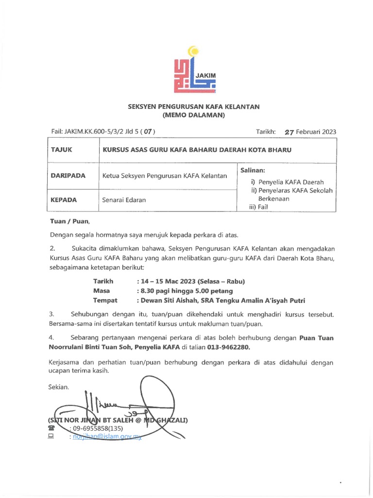 Memo Kursus Asas GK Baharu KB | PDF