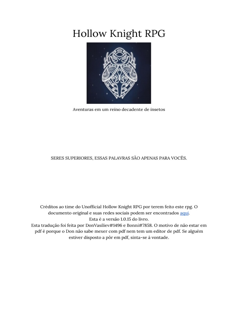 RPG de Mesa: Hollow Knight | PDF | Jogos de RPG | Insetos