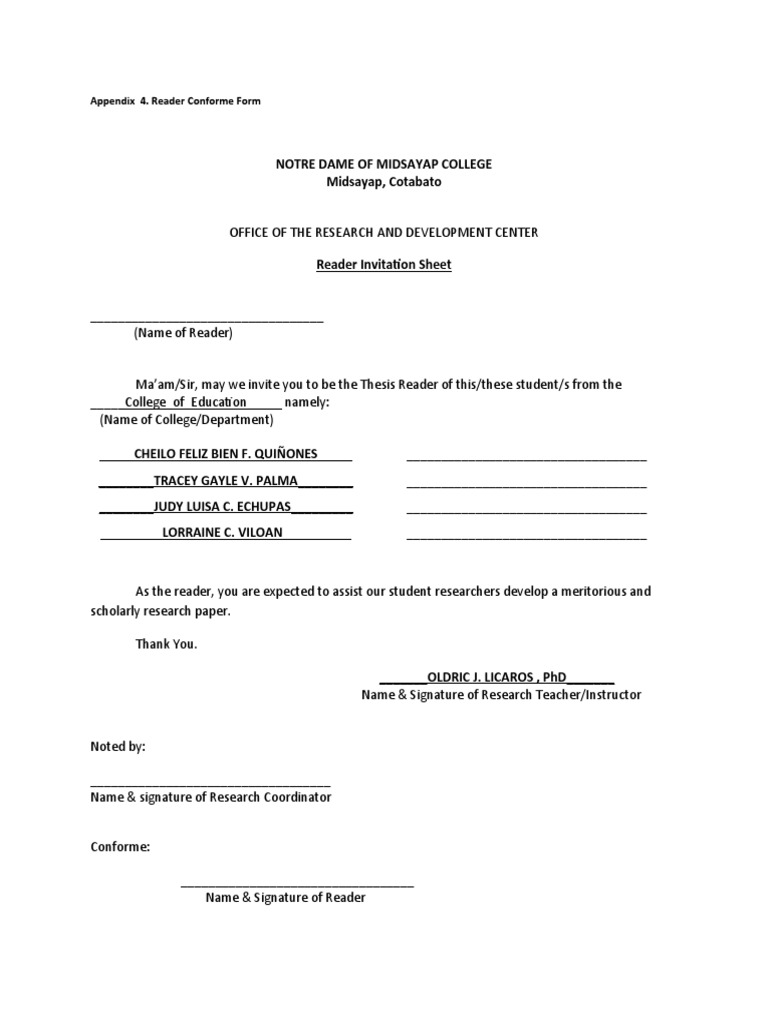 Appendix 4 Reader Conforme Form | PDF