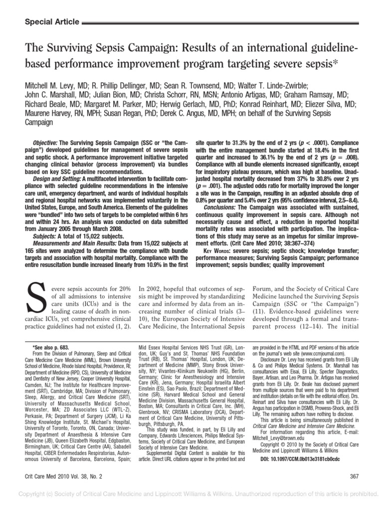 Surving Sepsis Campaign Result | PDF | Sepsis | Intensive Care Unit