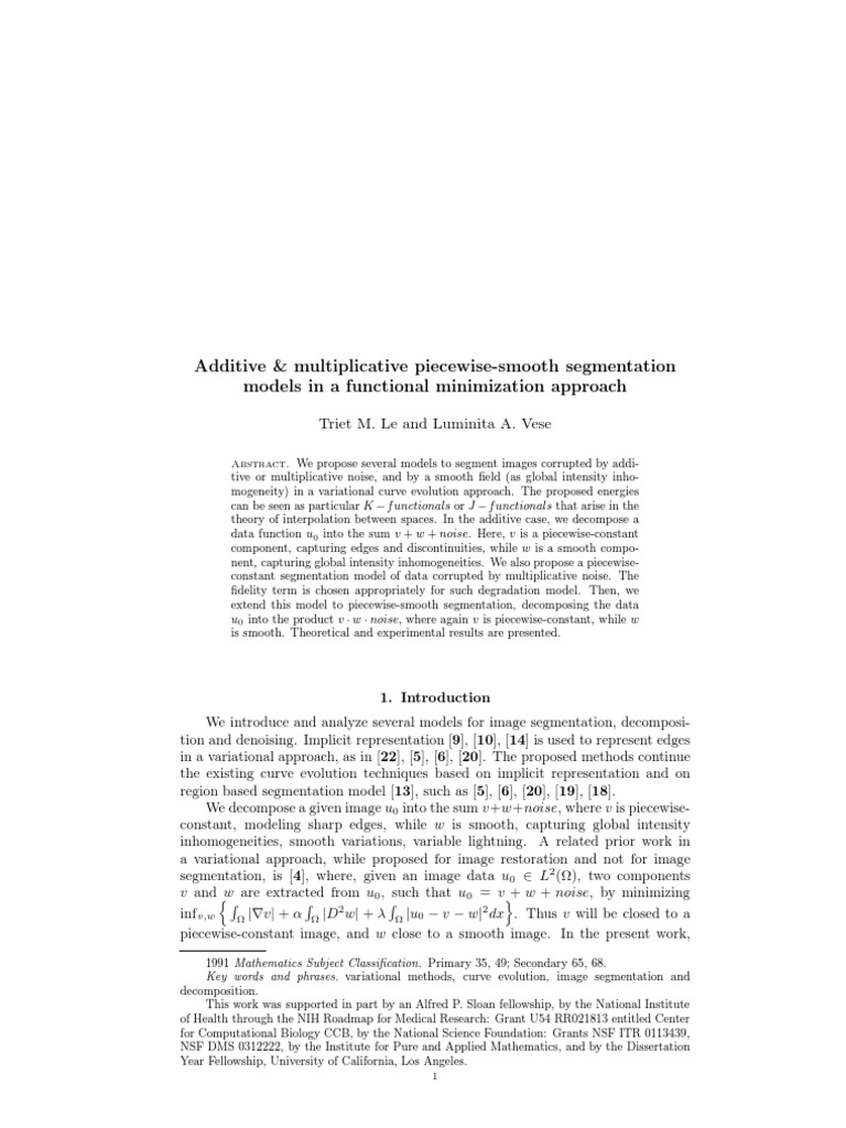 Additive & Multiplicative Piecewise-Smooth Segmentation Models in A Functional Minimization ...