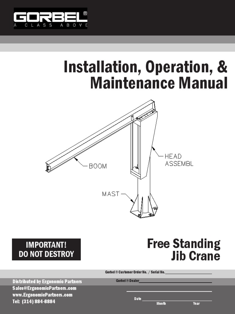 Installation, Operation, & Maintenance Manual: Free Standing Jib Crane ...