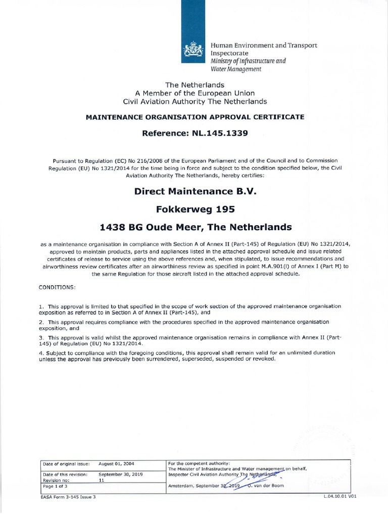 NL.145.1339 Part 145 Approval | PDF