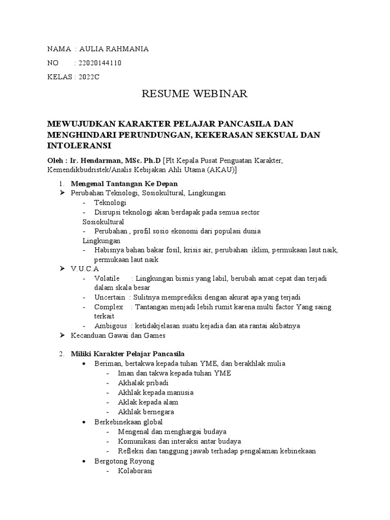 Aulia Rahmania - Resume Webinar | PDF