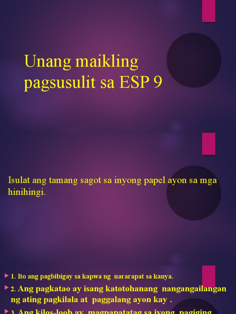 Unang Maikling Pagsusulit Sa ESP 9 | PDF