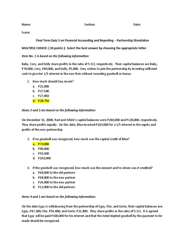 Financial Accounting and Reporting - Partnership Dissolution | PDF ...