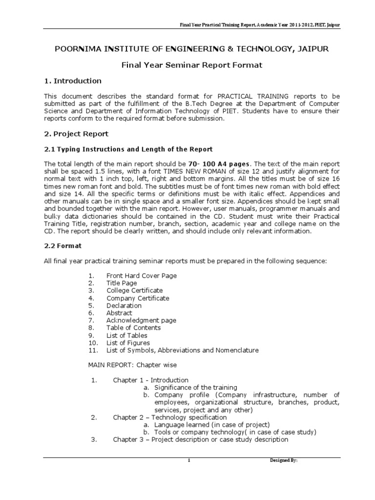 Practical Training Seminar Report Format | Mainframe Computer ...