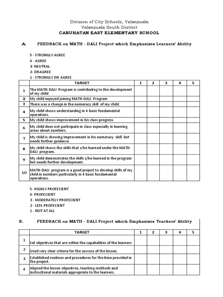 Survey Form in Math Dali Project | PDF