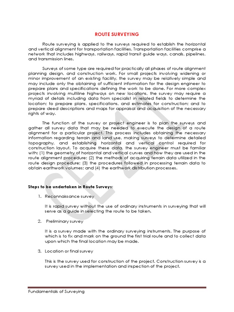 FUNDAMENTALS OF SURVEYING - Route Surveying | PDF | Tangent | Angle
