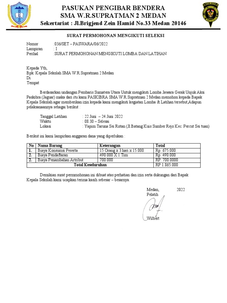 Surat Permohonan Mengikuti Lomba | PDF