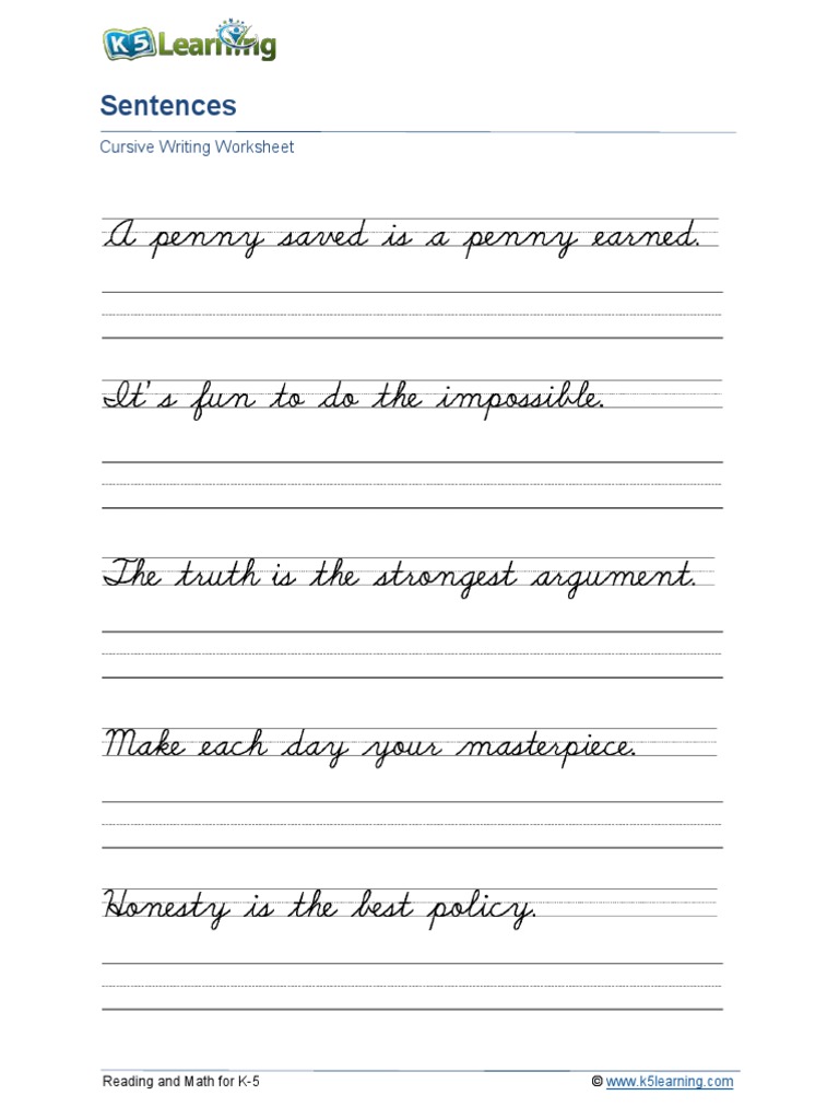 Cursive Writing for K-5 Students | PDF
