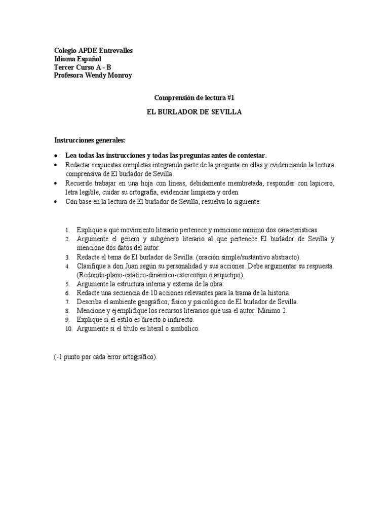 Recursos literarios en El burlador de Sevilla | PDF