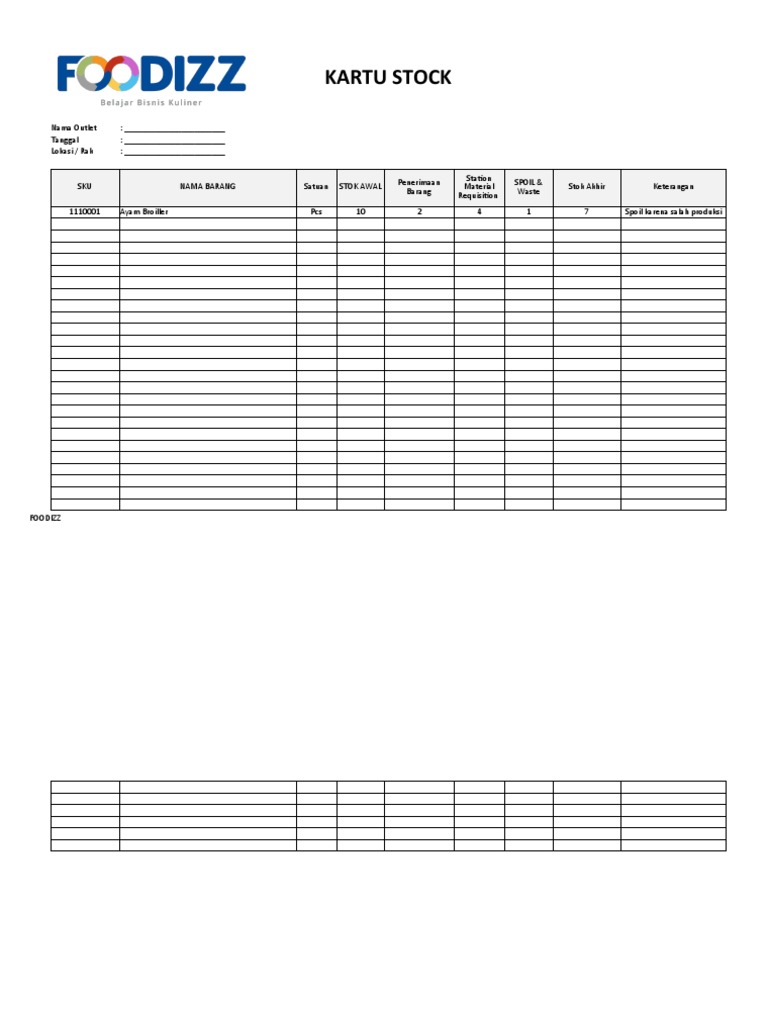 Stok Opname Kartu Stock Outlet | PDF