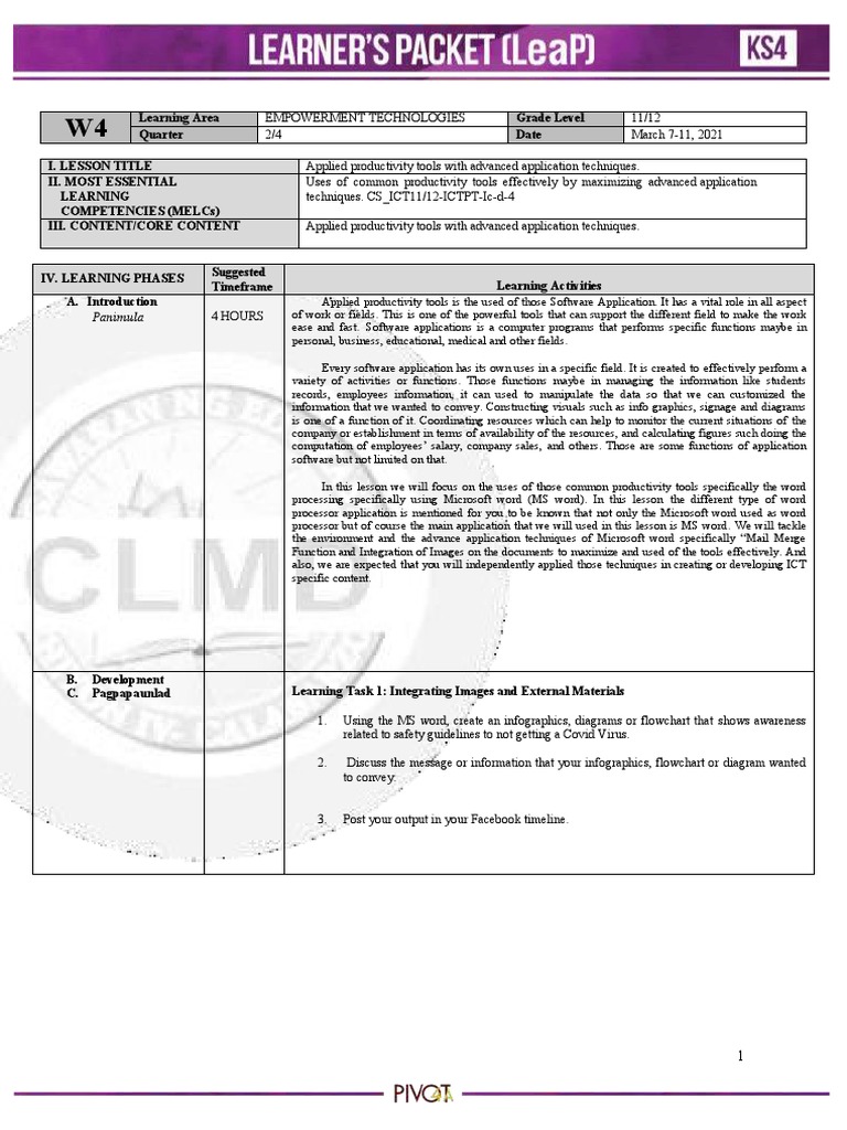 Etech WK4 | PDF | Microsoft Word | Application Software