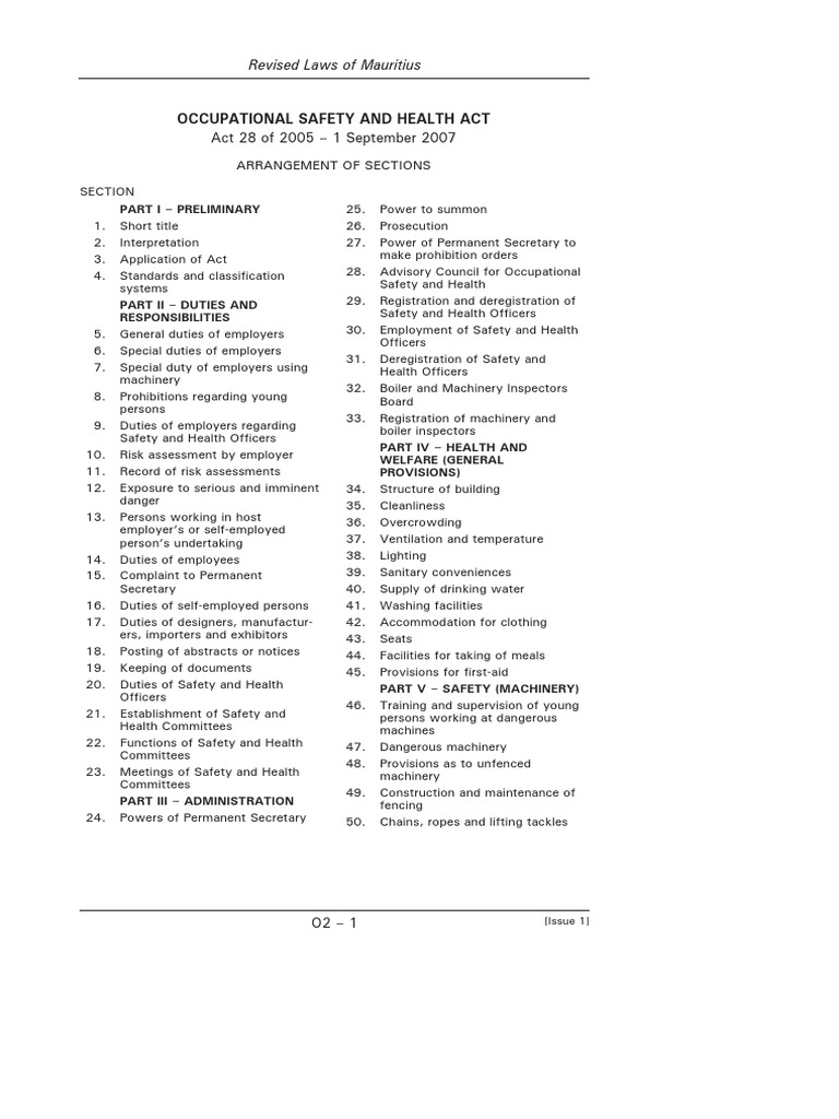 3.OCCUPATIONAL SAFETY AND HEALTH ACT, No 28 of 2005 | PDF | Occupational Safety And Health ...