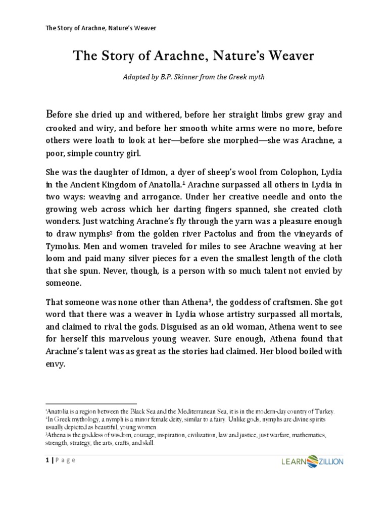 The Story of Arachne, Nature's Weaver: Adapted by B.P. Skinner From The ...
