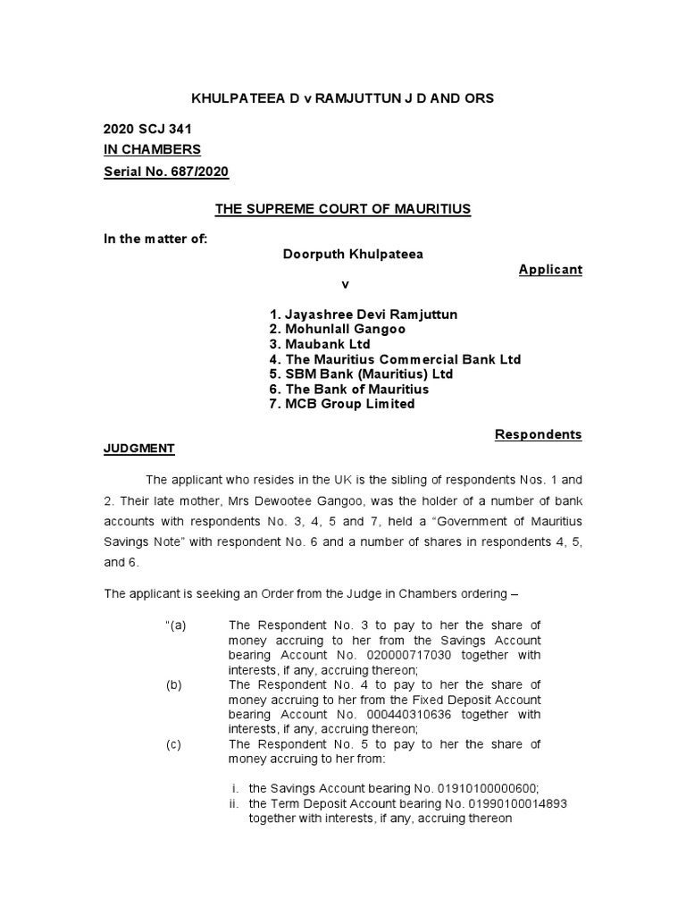 KHULPATEEA D V RAMJUTTUN J D AND ORS 2020 SCJ 341 | PDF | Justice ...