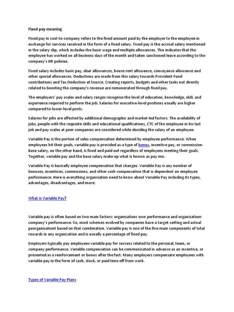 Fixed Pay and Variable Pay | PDF | Cost Of Living | Salary