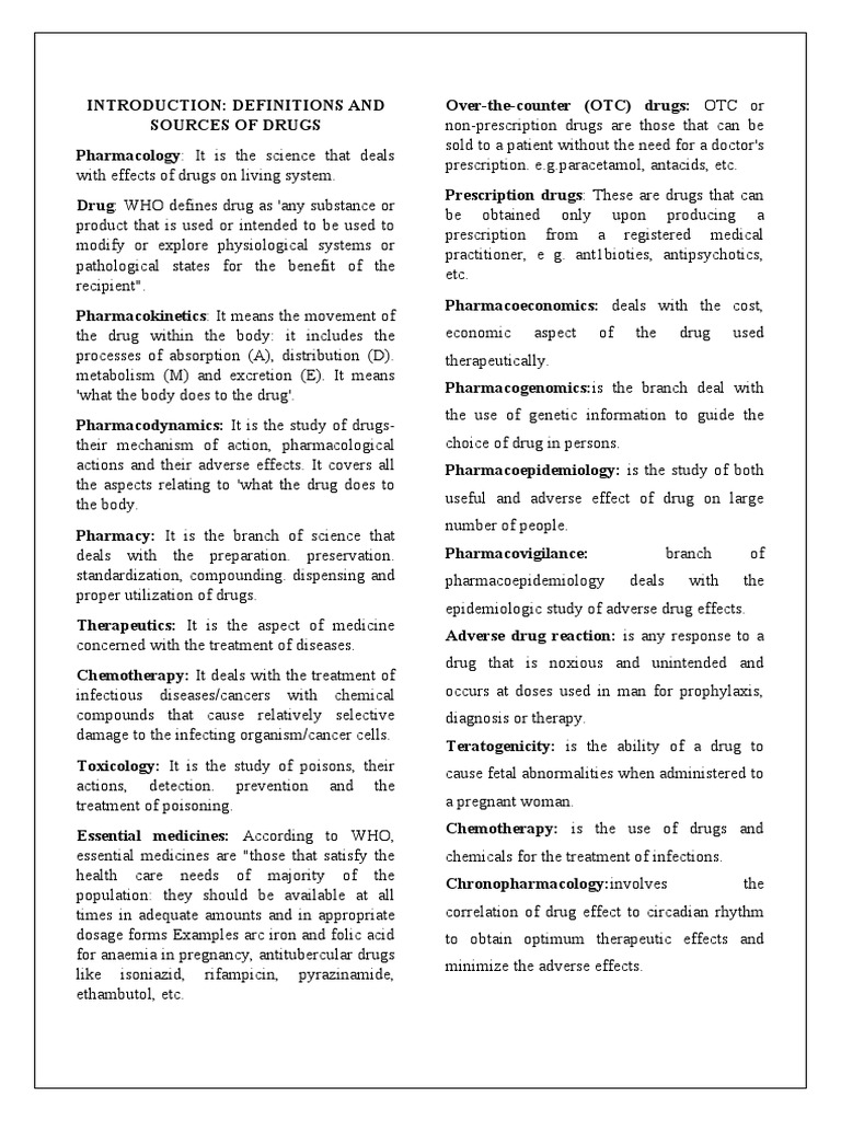 Introduction Definitions and Sources of Drugs | PDF | Pharmacology ...