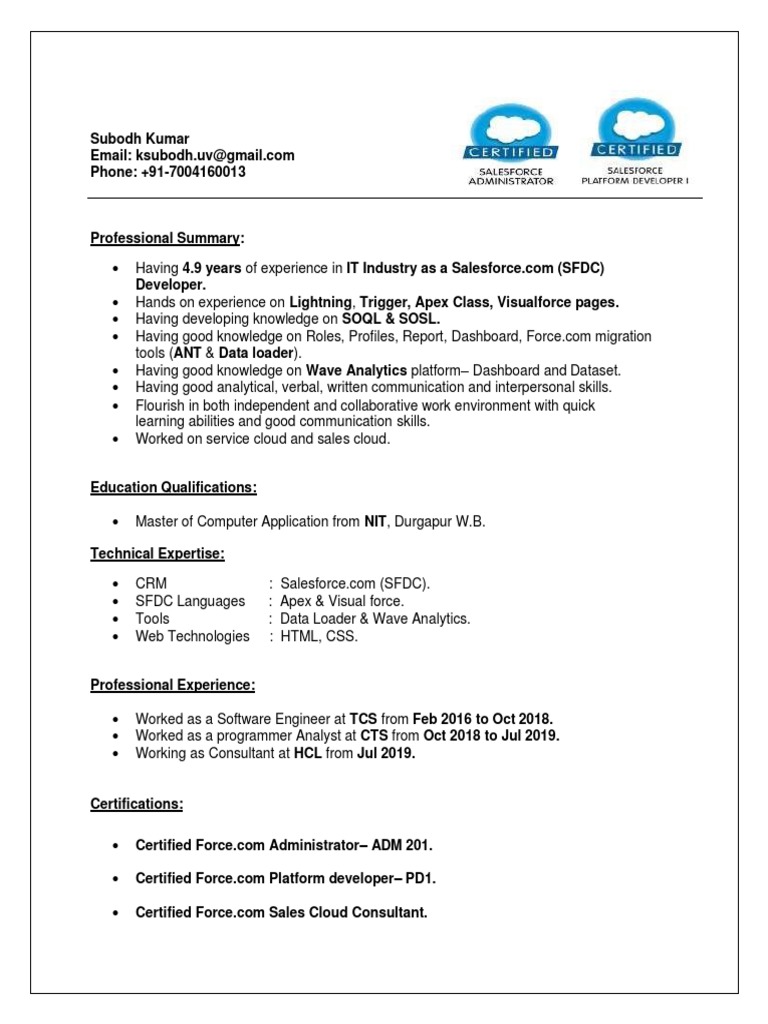 3 Subodh Kumar - SFDC Dev. - Bihar | PDF | Software Development | Computing