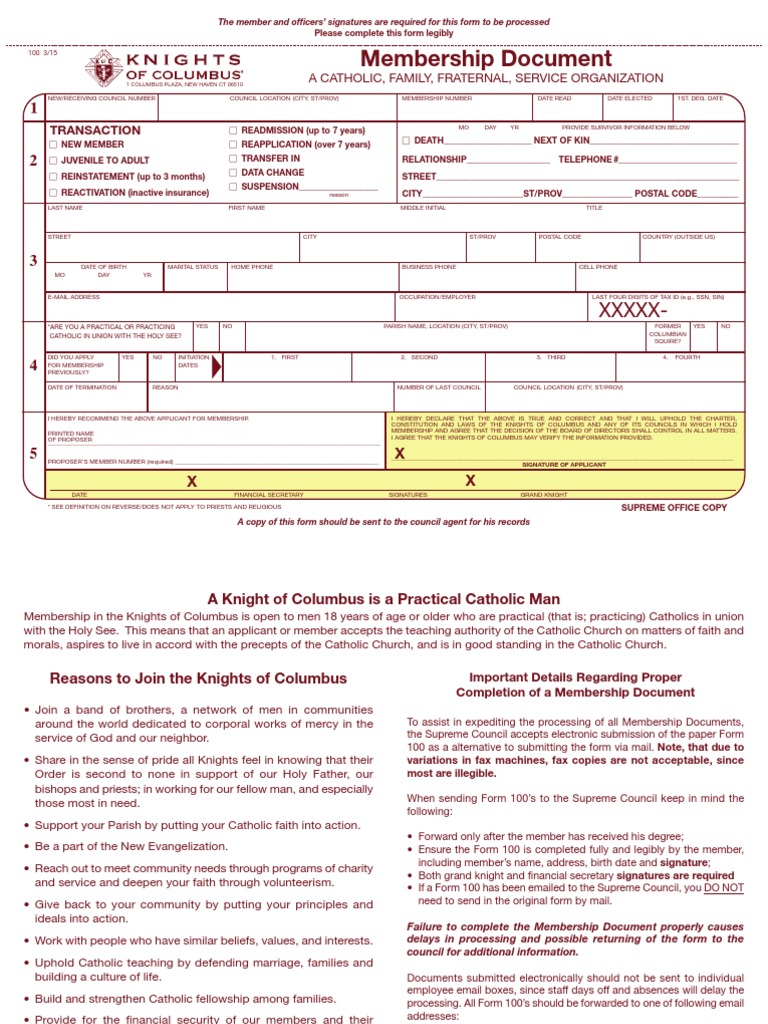 Membership - Document Form - 100 Fillable v03 15 | PDF | Catholic ...