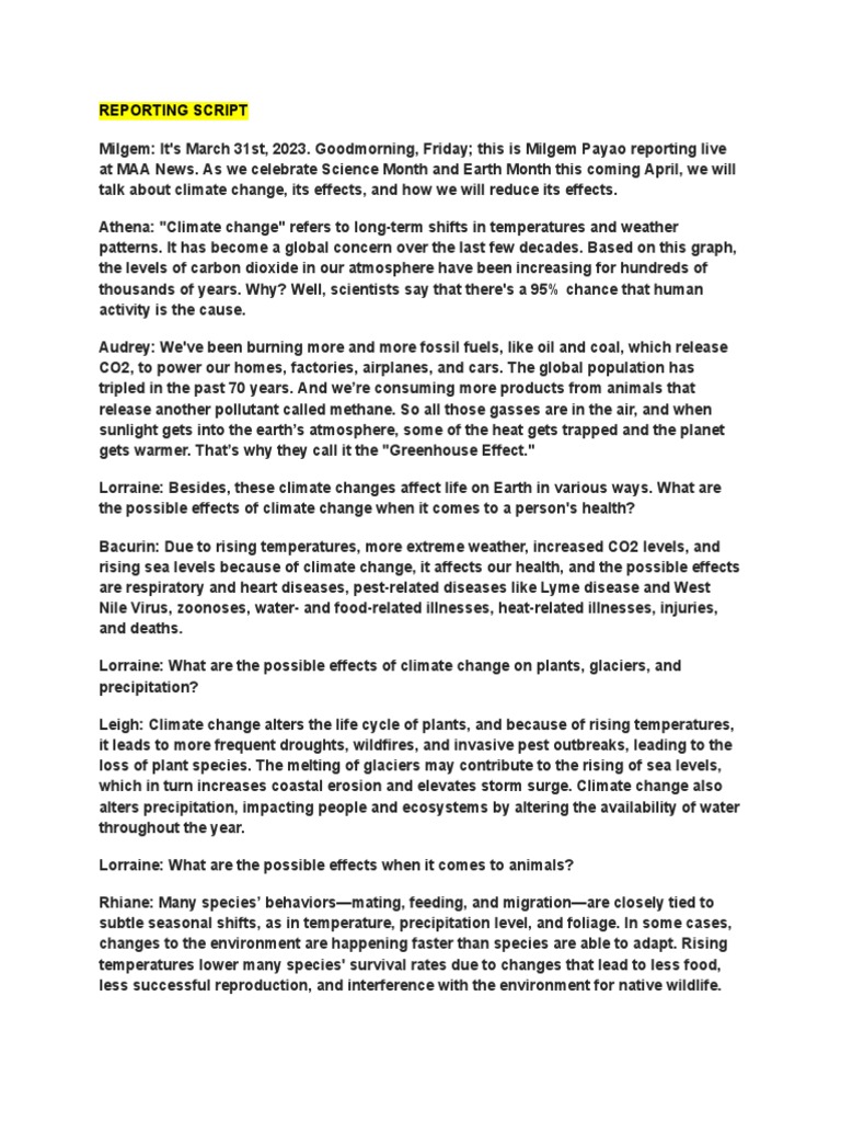 Reporting Script | PDF | Climate Change | Natural Environment