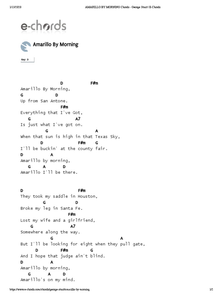 AMARILLO BY MORNING Chords - George Strait - E-Chords | PDF