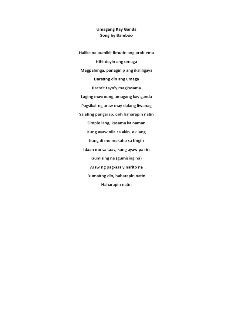 Umagang Kay Ganda Song by Bamboo | PDF